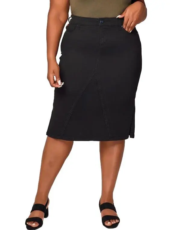 SLINK JEANS Denim Midi Skirt - Black