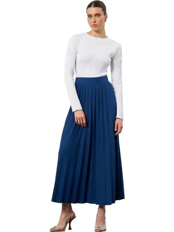 MIZALLE Crepe Knitted Pleated Skirt - Indigo