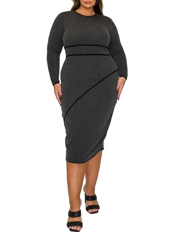L I V D Elora Rib Sweater Dress - Charcoal Black
