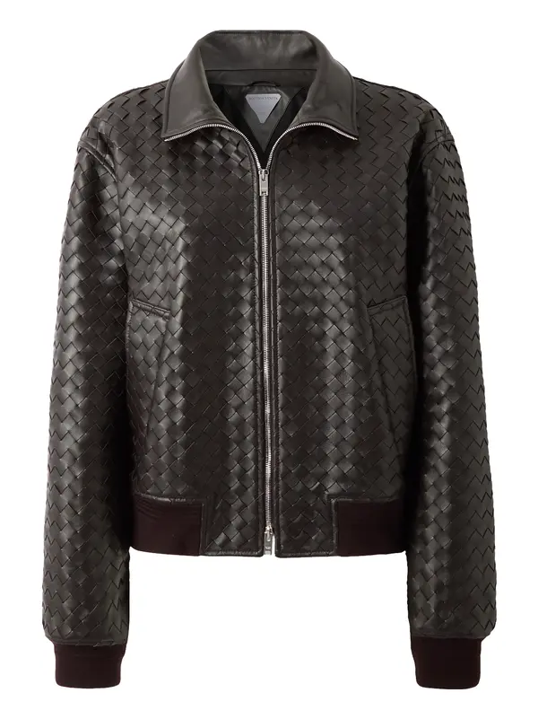 Bottega Veneta Intrecciato Leather Bomber Jacket - Brown