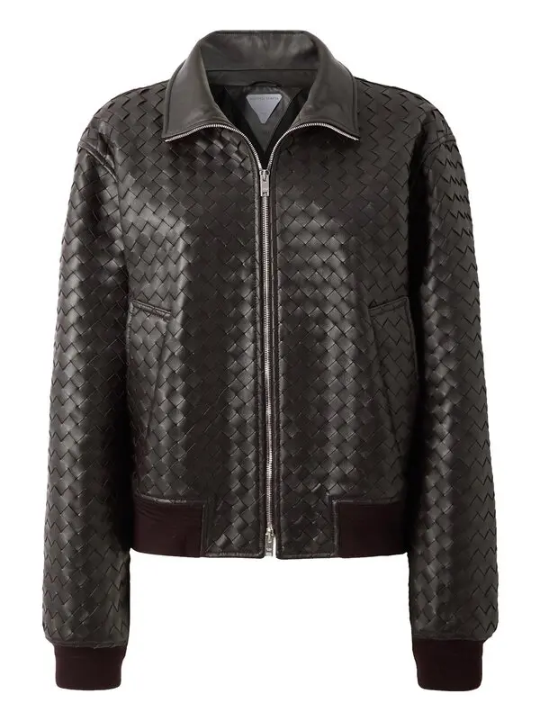 Bottega Veneta Intrecciato Leather Bomber Jacket - Brown