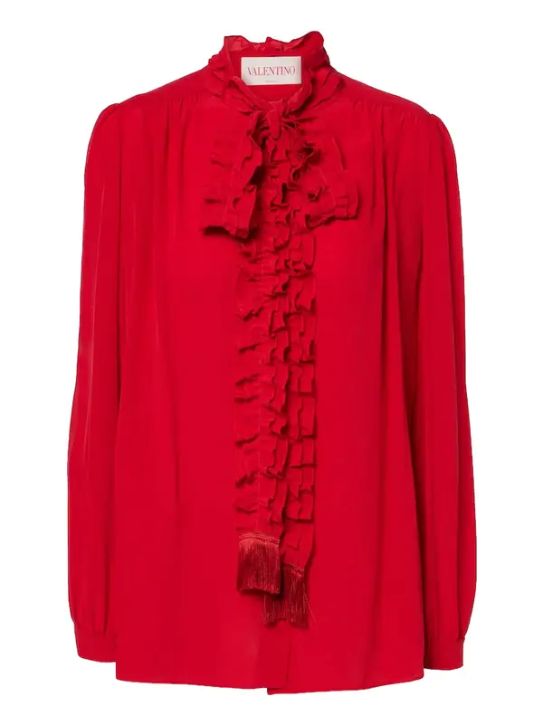 Valentino Garavani Silk Crepe De Chine Ruffled Blouse - Red