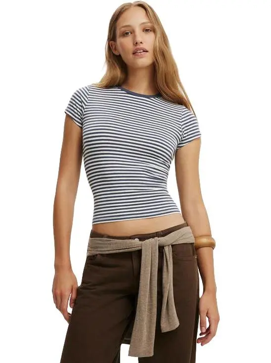 COTTON ON All Day Crew Neck Tee - Madi Stripe Collegiate Navy