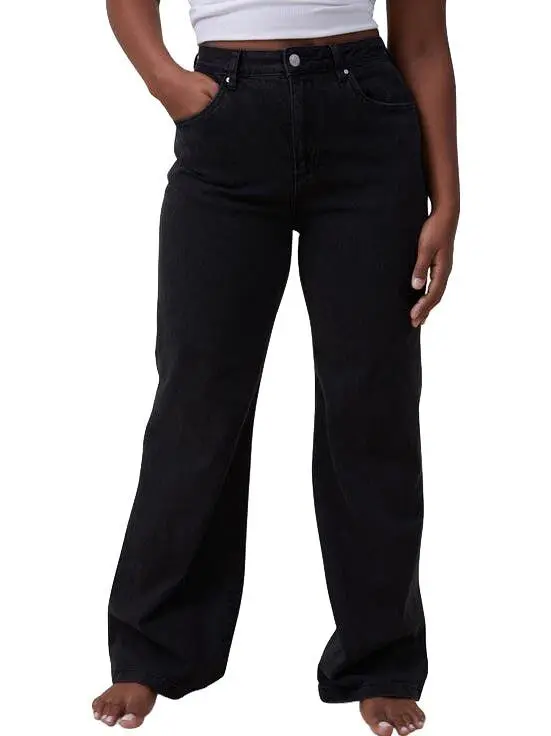 COTTON ON Curvy Straight Stretch Wide Jeans - Graphite Black