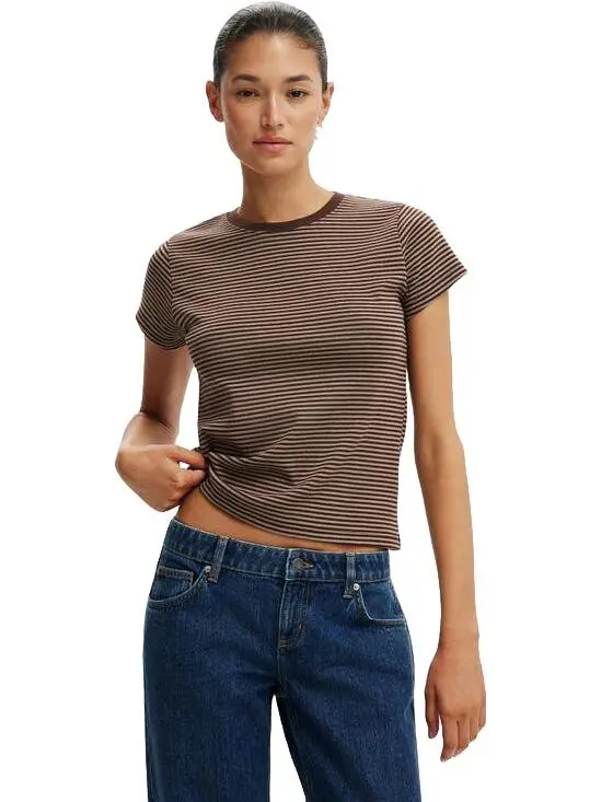 COTTON ON 90s Baby Tee - Briana Stripe Washed Mocha