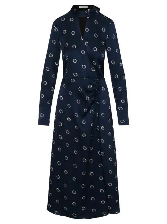 Rebecca Taylor Hazy Dot Printed Tie Neck Dress - Navy Combo