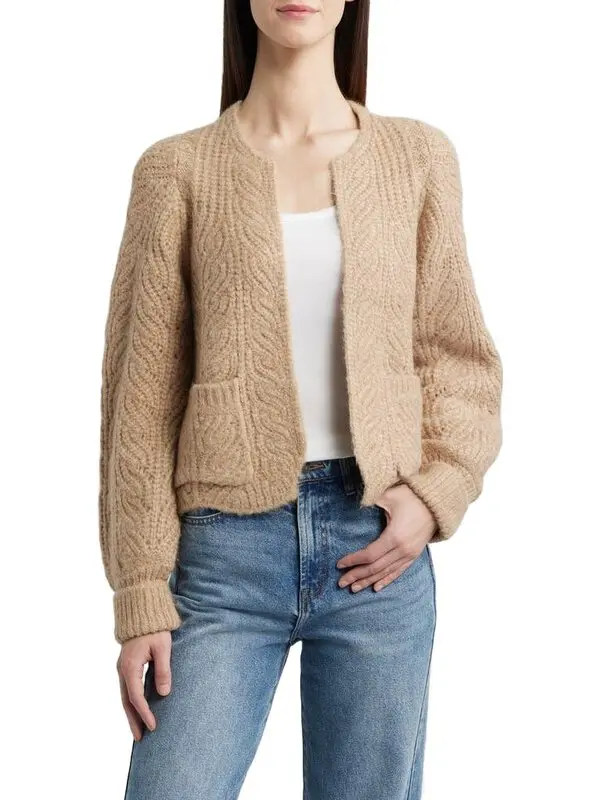 Wit & Wisdom Blouson Sleeve Cable Knit Cardigan - Oatmeal