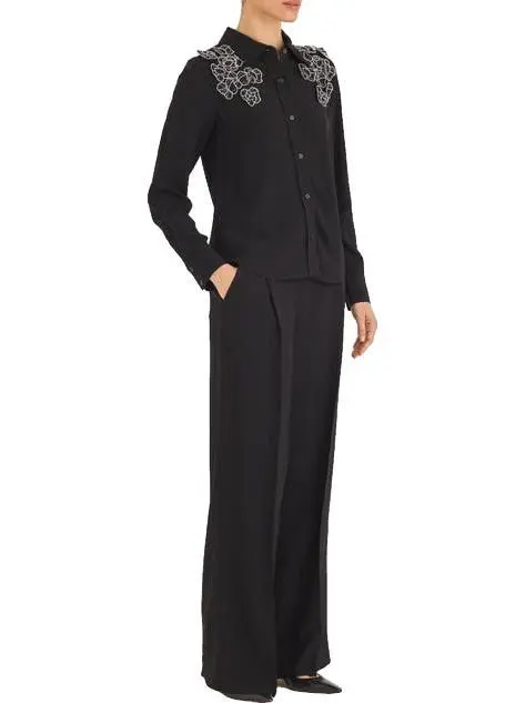 Rebecca Taylor Mia Pleated Wide Leg Pants - Black