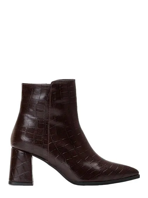 FOREVER & ALWAYS SHOES Lilith Croco Ankle Boots - Dark Brown Croco