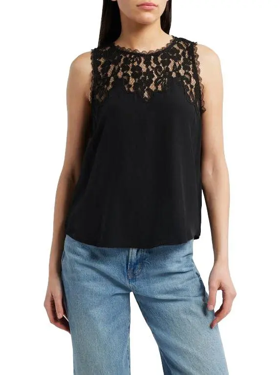 Wit & Wisdom Lace Yoke Tank - Black