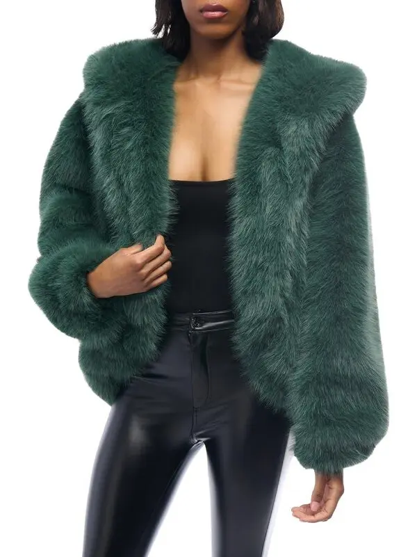 AZALEA WANG Emerald City Faux Fur Hooded Jacket - Green