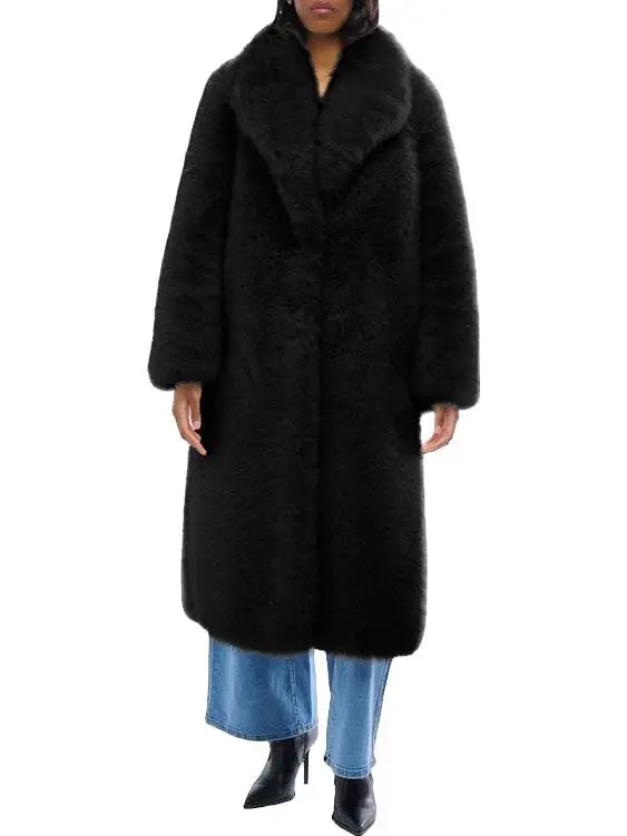 AZALEA WANG Bcardi Faux Fur Overcoat - Black