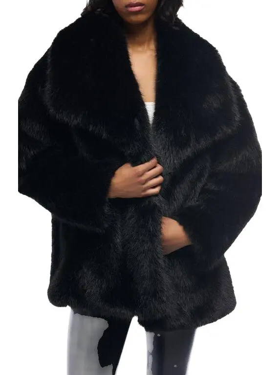 AZALEA WANG Old Hollywood Faux Fur Jacket - Black