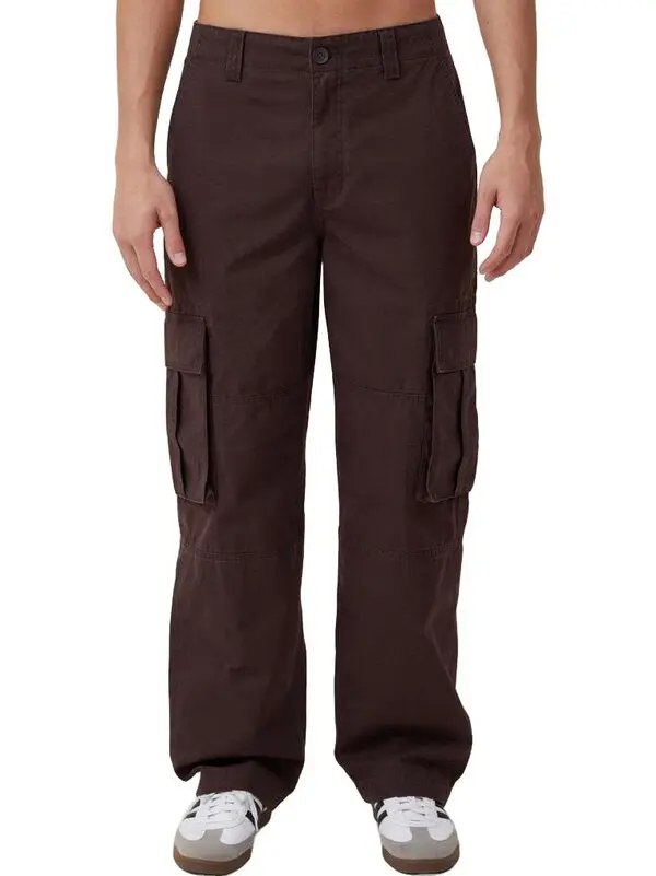 COTTON ON Baggy Cargo Pant - Dark Chocolate Ripstop