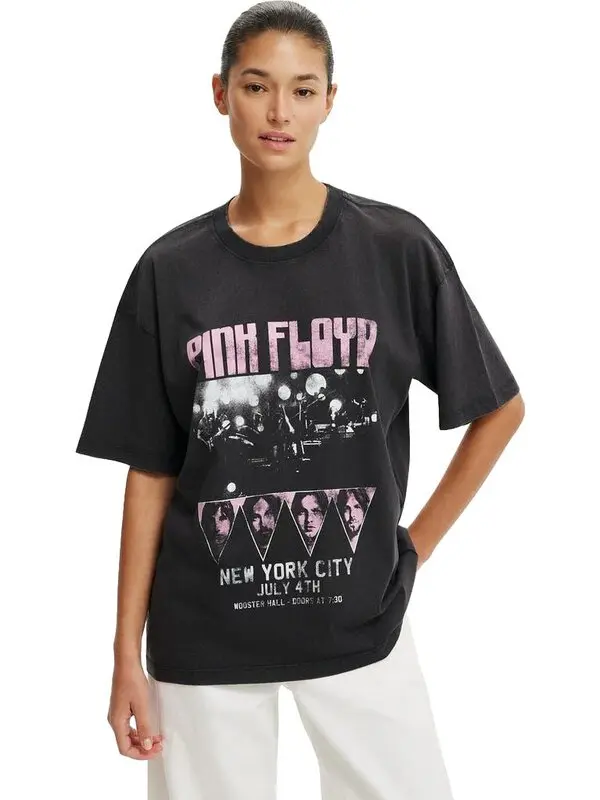 COTTON ON Music Boxy Graphic Tee - Pink Floyd Ny City  Washed