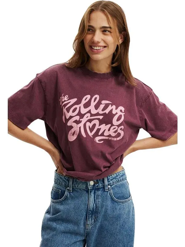COTTON ON Music Boxy Graphic Tee - Rolling Stones Heart  Sour