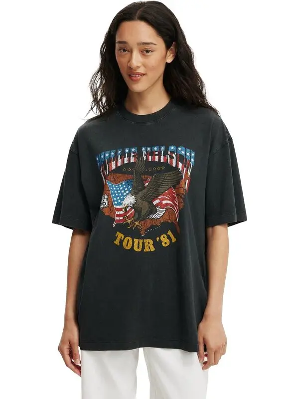 COTTON ON Music Boxy Graphic Tee - Willie Nelson 81  Tour