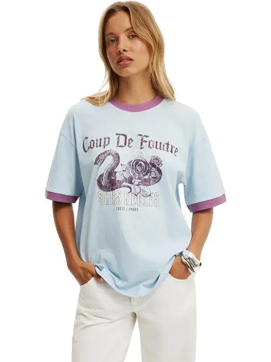 COTTON ON Boxy Graphic T-shirt - Coup De Foudre  Ocean Veil