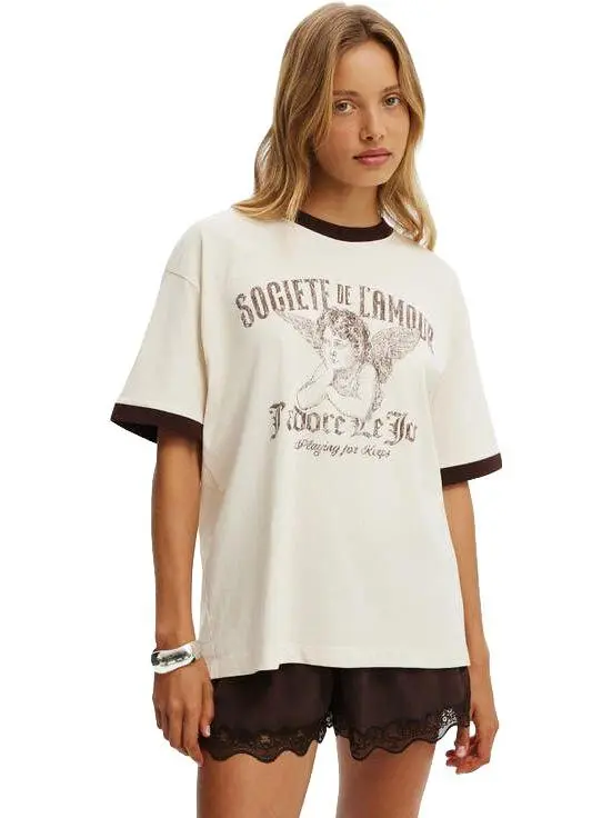 COTTON ON Boxy Graphic T-shirt - Societe De L Amour  Coconut