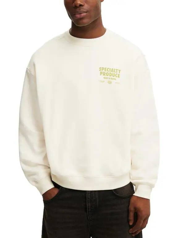 COTTON ON Box Fit Graphic Crewneck Sweater - Cream Puff  Specialty
