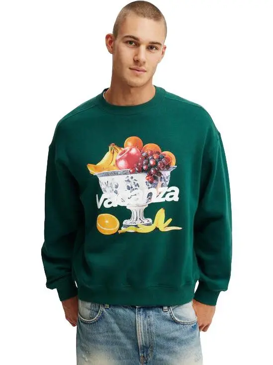 COTTON ON Box Fit Graphic Crewneck Sweater - Evergreen  Prodizione Locale