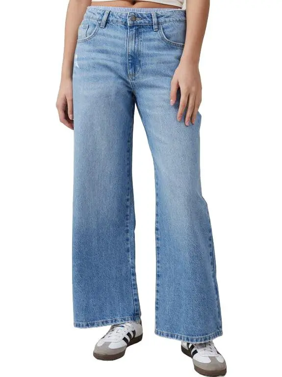 COTTON ON Relaxed Wide Leg Jeans - Deepwater Bluehem