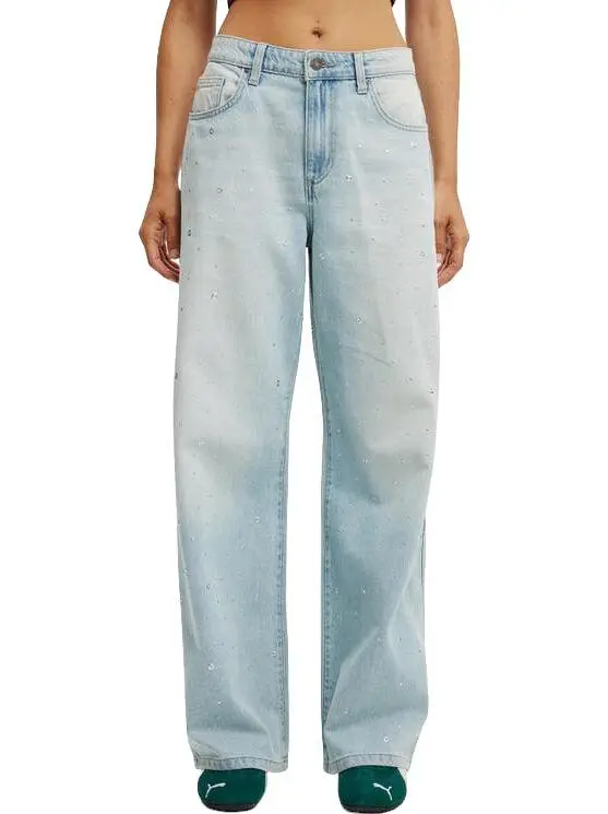 COTTON ON Relaxed Wide Leg Jeans - Sunfaded Blue  Eyelet