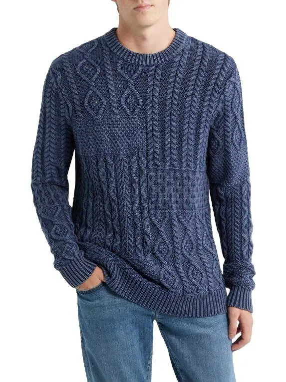 SCHOTT Stonewash Patchwork Cotton Sweater - Navy