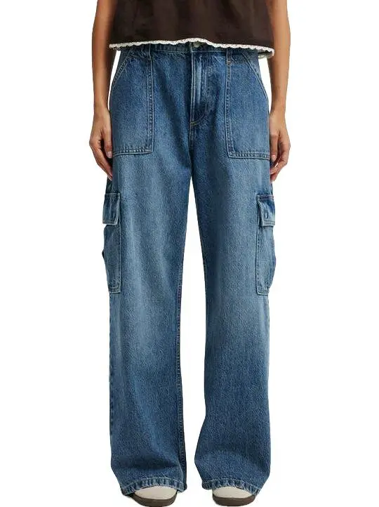 COTTON ON Relaxed Fit Cargo Jean - Tidal Blue