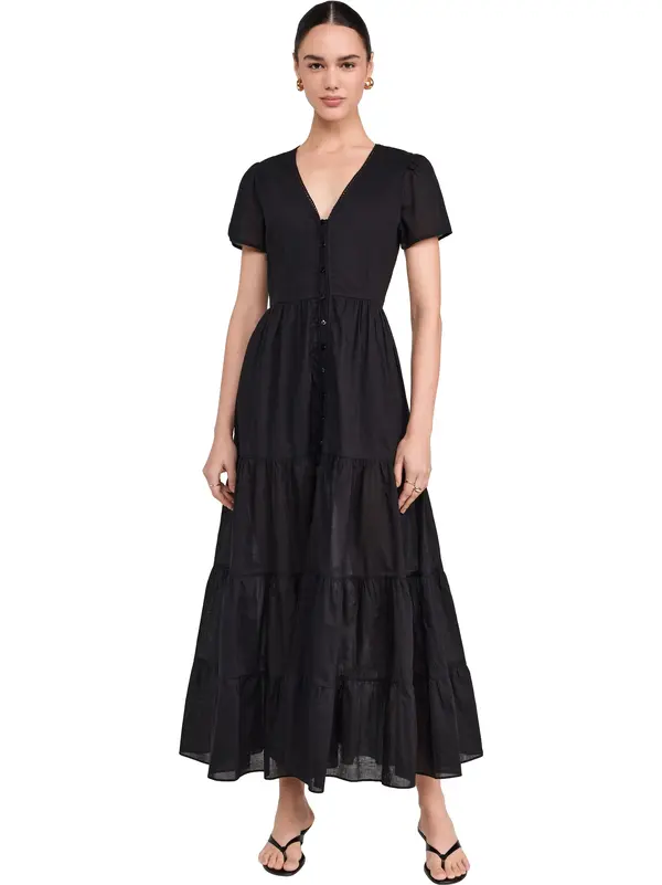 Playa Lucila Button Maxi Dress - Black