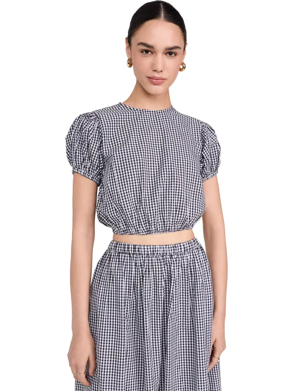 Playa Lucila Gingham Short Sleeve Top - Black Gingham
