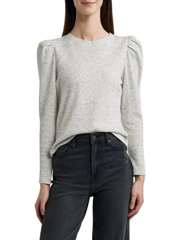 Wit & Wisdom Puff Shoulder Long Sleeve Top - Heather Off White