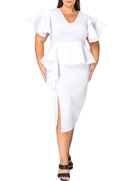 L I V D Kira Neoprene Peplum Dress - White
