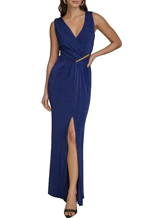 Donna Karan New York Ruched Front Slit Gown - Cosmos