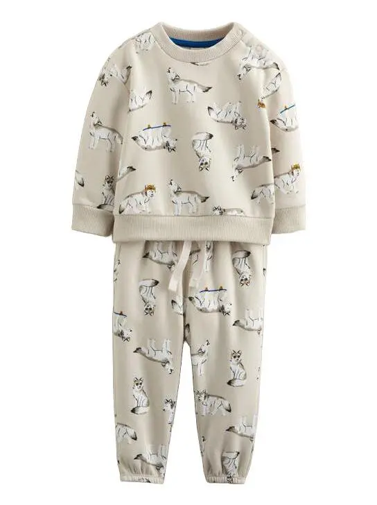 TUCKER + TATE Print Fleece Sweatshirt & Sweatpants Set - Grey Moonbeam Wolf Pals