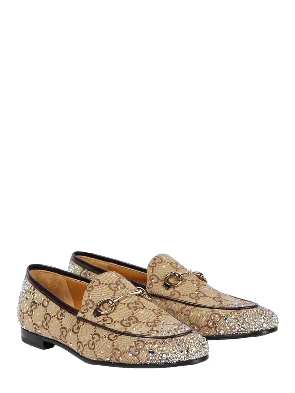 Gucci Jordaan Gg Canvas Embellished Loafers - Beige