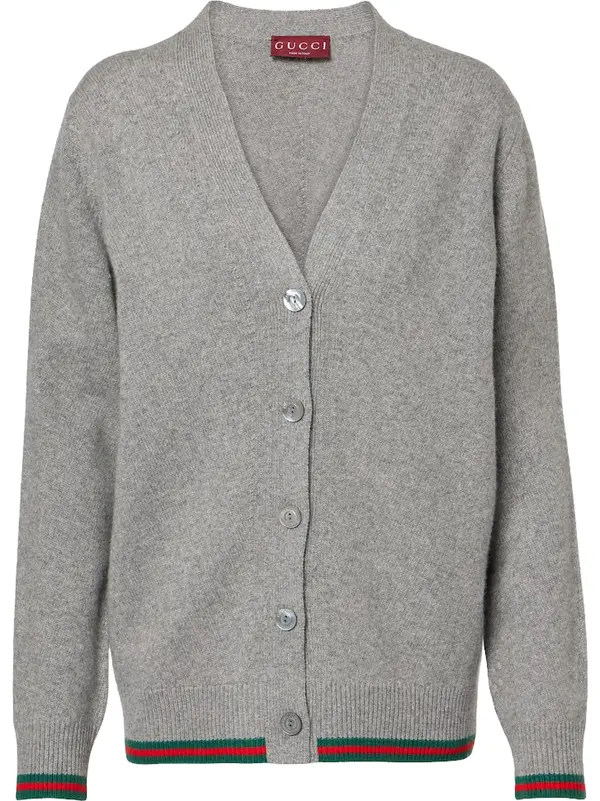 Gucci Web Wool And Cashmere Cardigan - Grey