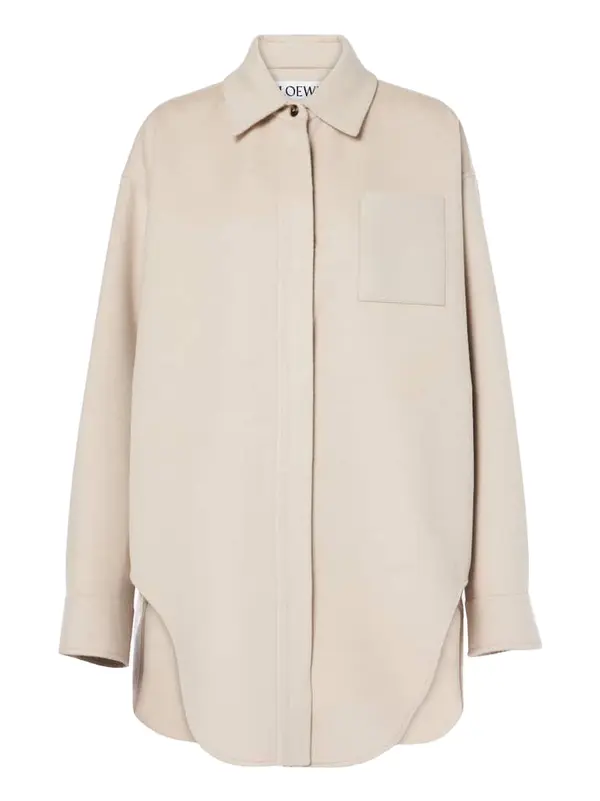 Loewe Leather-trimmed Wool And Cashmere Overshirt - Beige