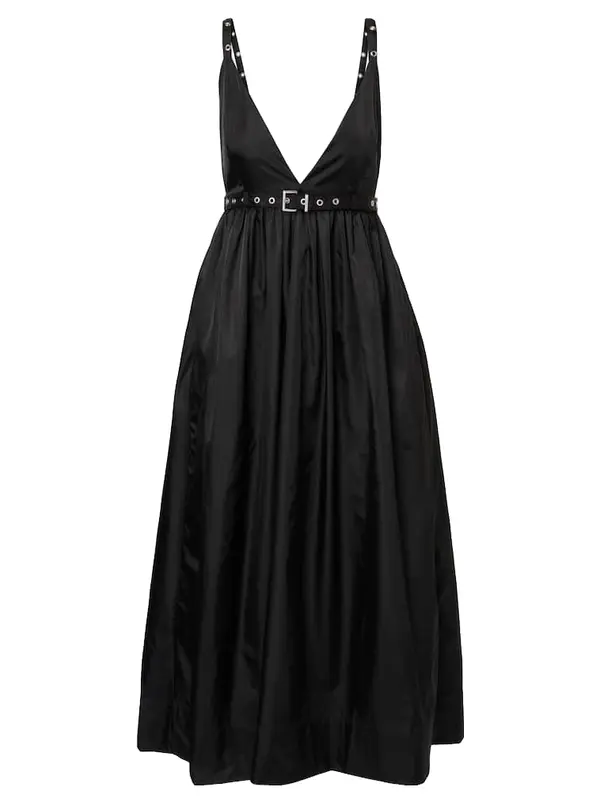 GANNI Belted Duchesse Midi Dress - Black