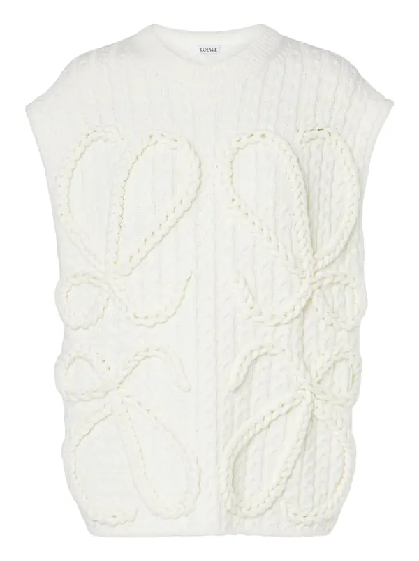 Loewe Anagram Cable-knit Wool Sweater Vest - White