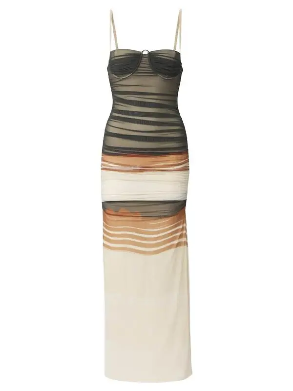 Sir The Label Breeze Striped Ruched Mesh Midi Dress - Multicoloured