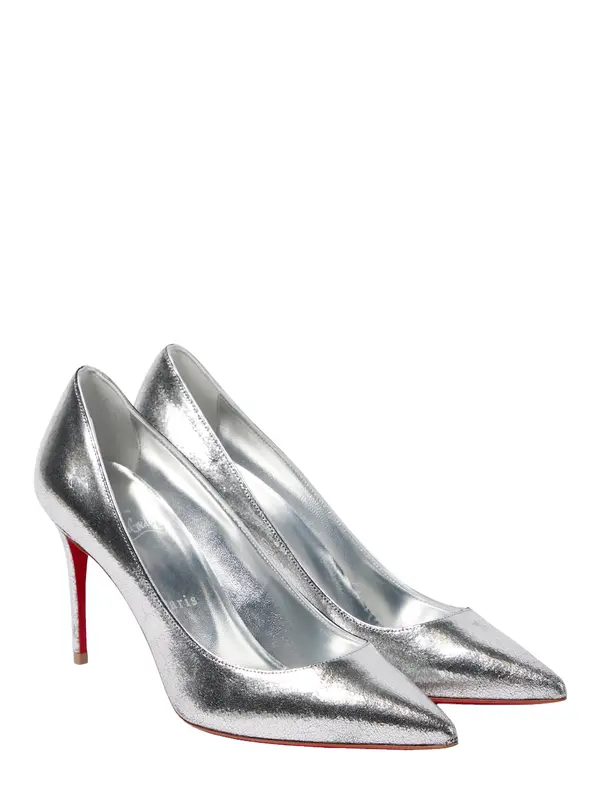 CHRISTIAN LOUBOUTIN Kate 85 Metallic Leather Pumps - Silver