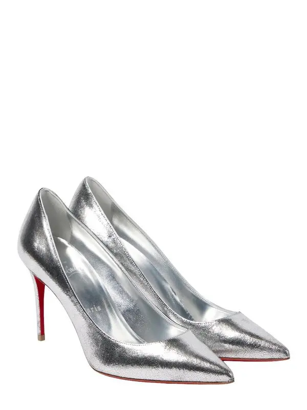 CHRISTIAN LOUBOUTIN Kate 85 Metallic Leather Pumps - Silver