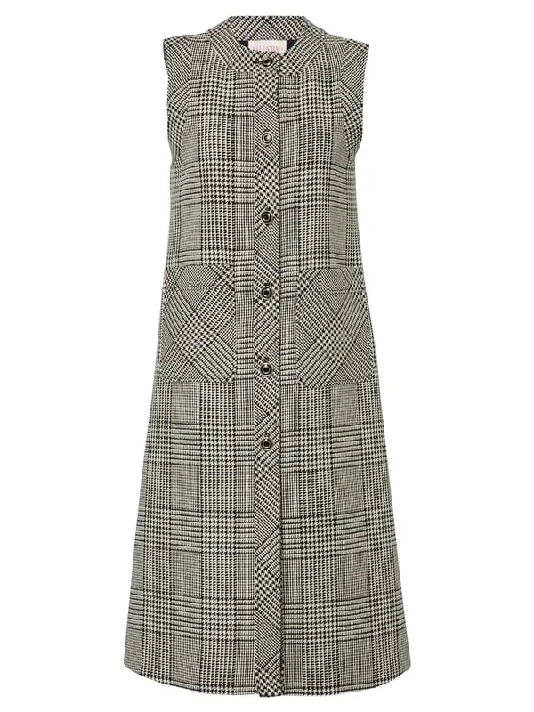 Valentino Garavani Houndstooth Virgin Wool Midi Dress - Black