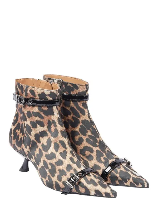 GANNI Leopard-print Satin Ankle Boots - Multicoloured