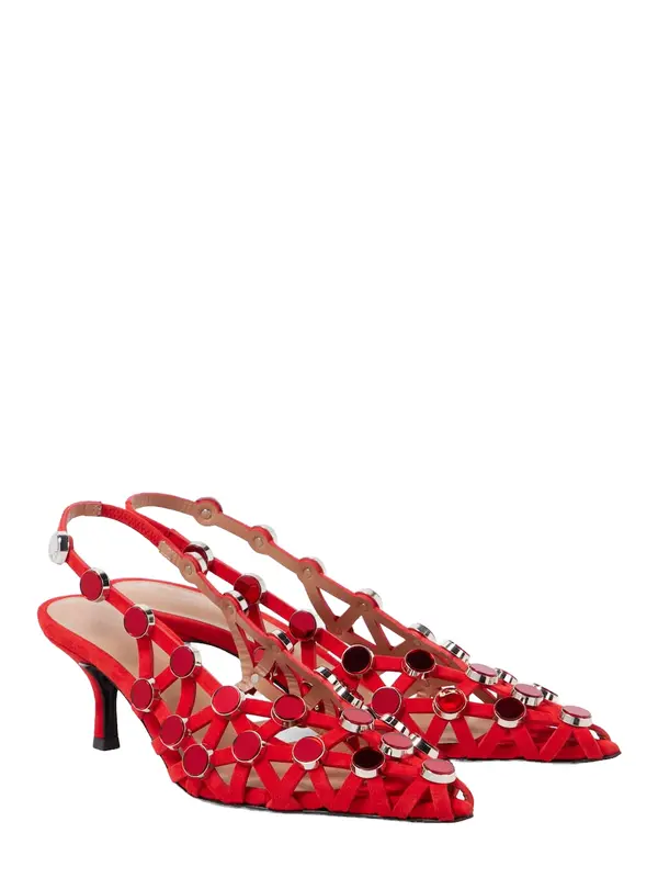 Attico Grid 50 Embellished Leather Slingback Pumps - Red
