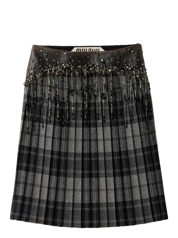 Miu Miu Embroidered Plaid Skirt - Grey/smoke