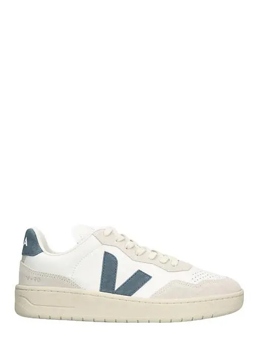 VEJA V-90 Logo-embroidered Low-top Leather Trainers - Blue/pal.c