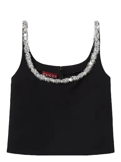 Gucci - Embroidered Wool Silk Crêpe Top, Size 38 It, Black, Ready-to-wear