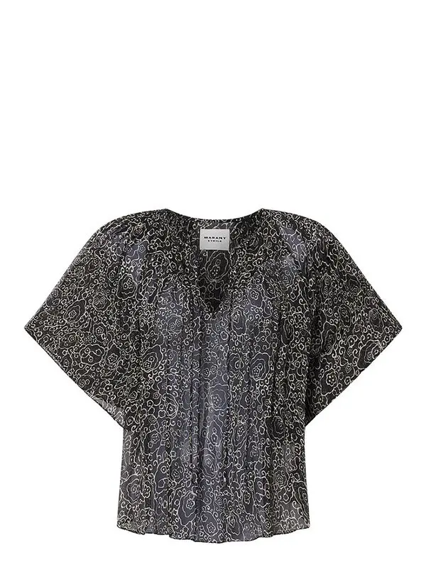 MARANT ETOILE Neslya Printed Muslin Top - Black/ecru